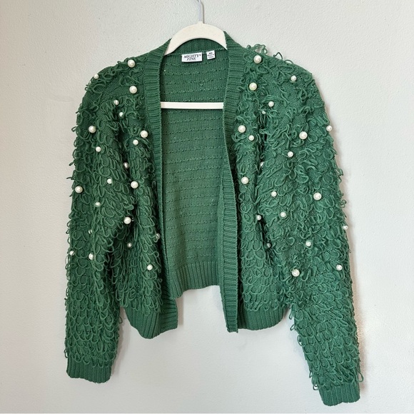 Mighty Fine | Sweaters | Mighty Fine Medium Open Front Pearl Applique ...